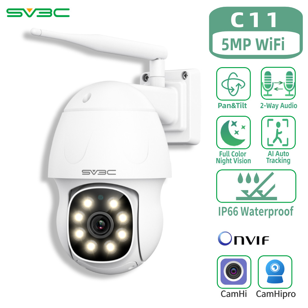 SV3C 5MP WiFi IP Camera Outdoor Metal Motion Track PTZ Security Surveillance Camera Spotlight ...