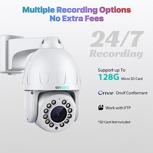 SV3C POE PTZ Security Camera Outdoor 15X Optical Zoom 5MP Auto Tracking Floodlight Color Night ...