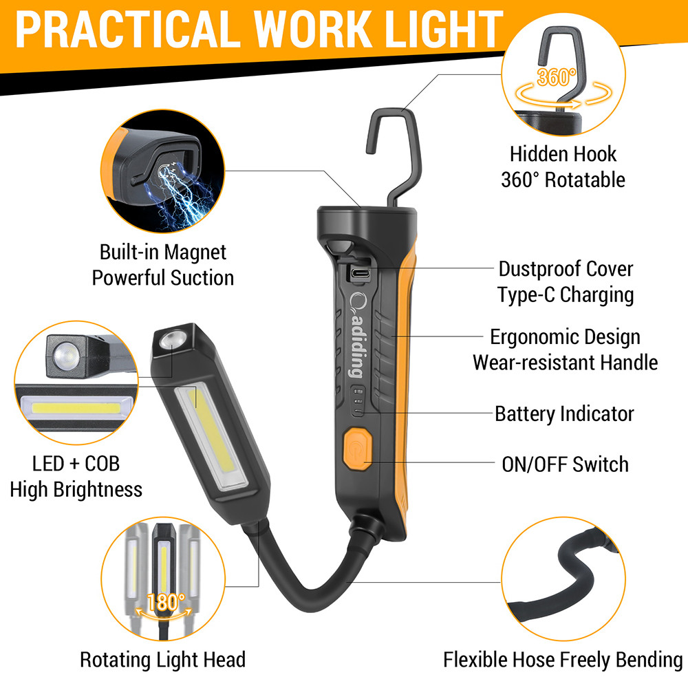 US$ 32.99 - Adiding LED Work Light Orange, Magnetic, Rechargeable ...