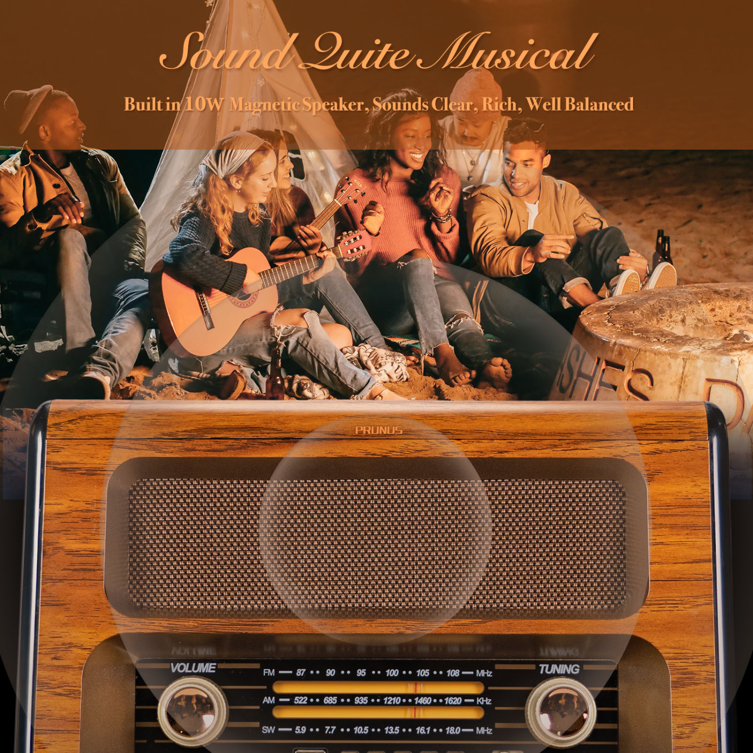 PRUNUS J-199 Battery Radio Retro, AM FM SW Vintage Radio Bluetooth Speaker