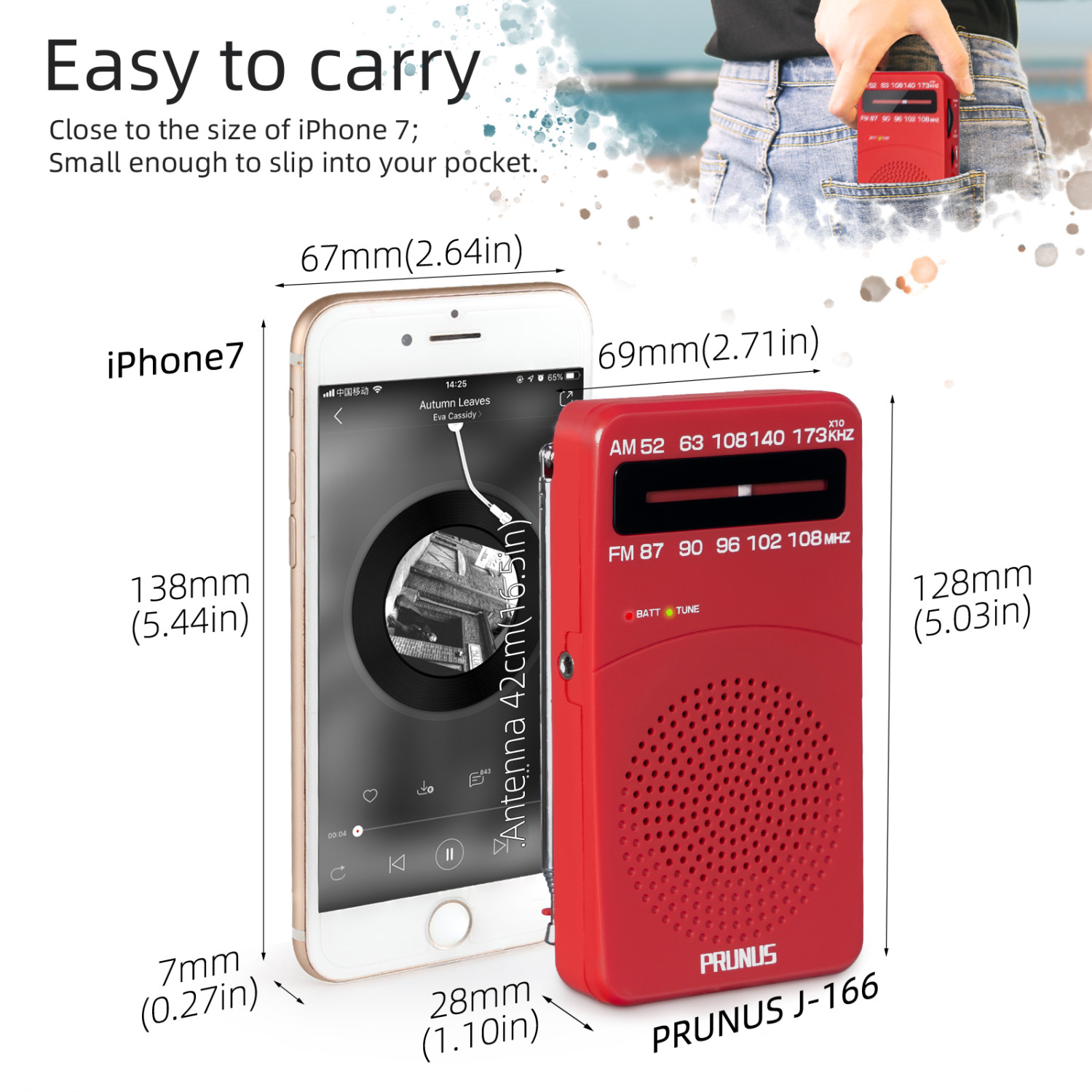 PRUNUS J-166 Portable Radio AM FM, Battery Operated Radio with Tuning ...