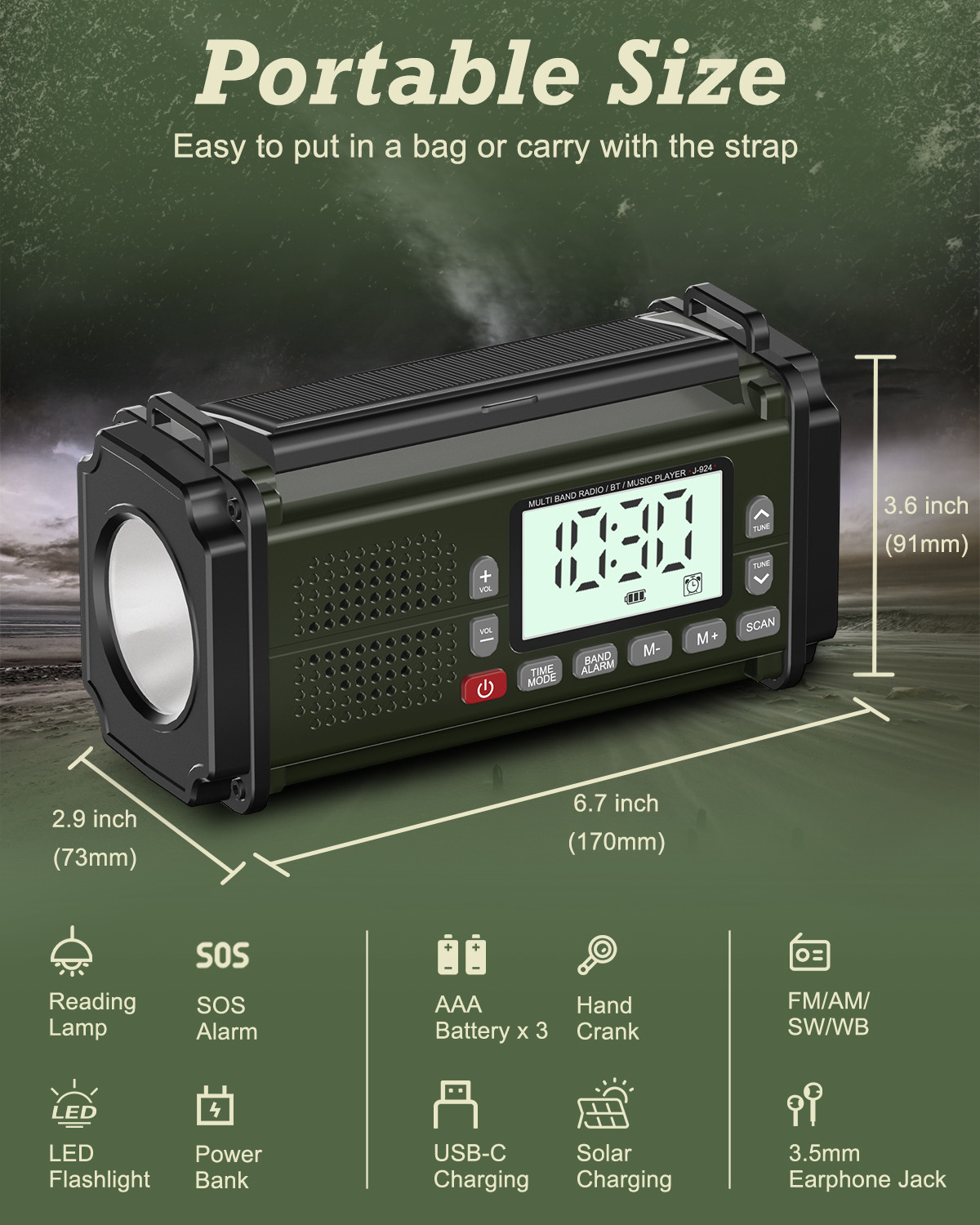 PRUNUS J-924 10000mAh Hand Crank Radio, Emergency Radio Solar, AM/FM/SW ...