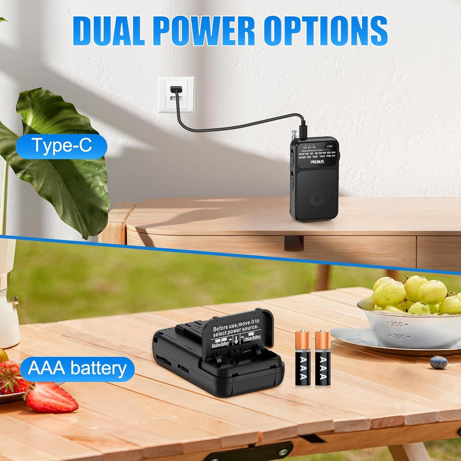 PRUNUS J-555 Portable Radio AM FM Battery Operated/USB-C Charging ...