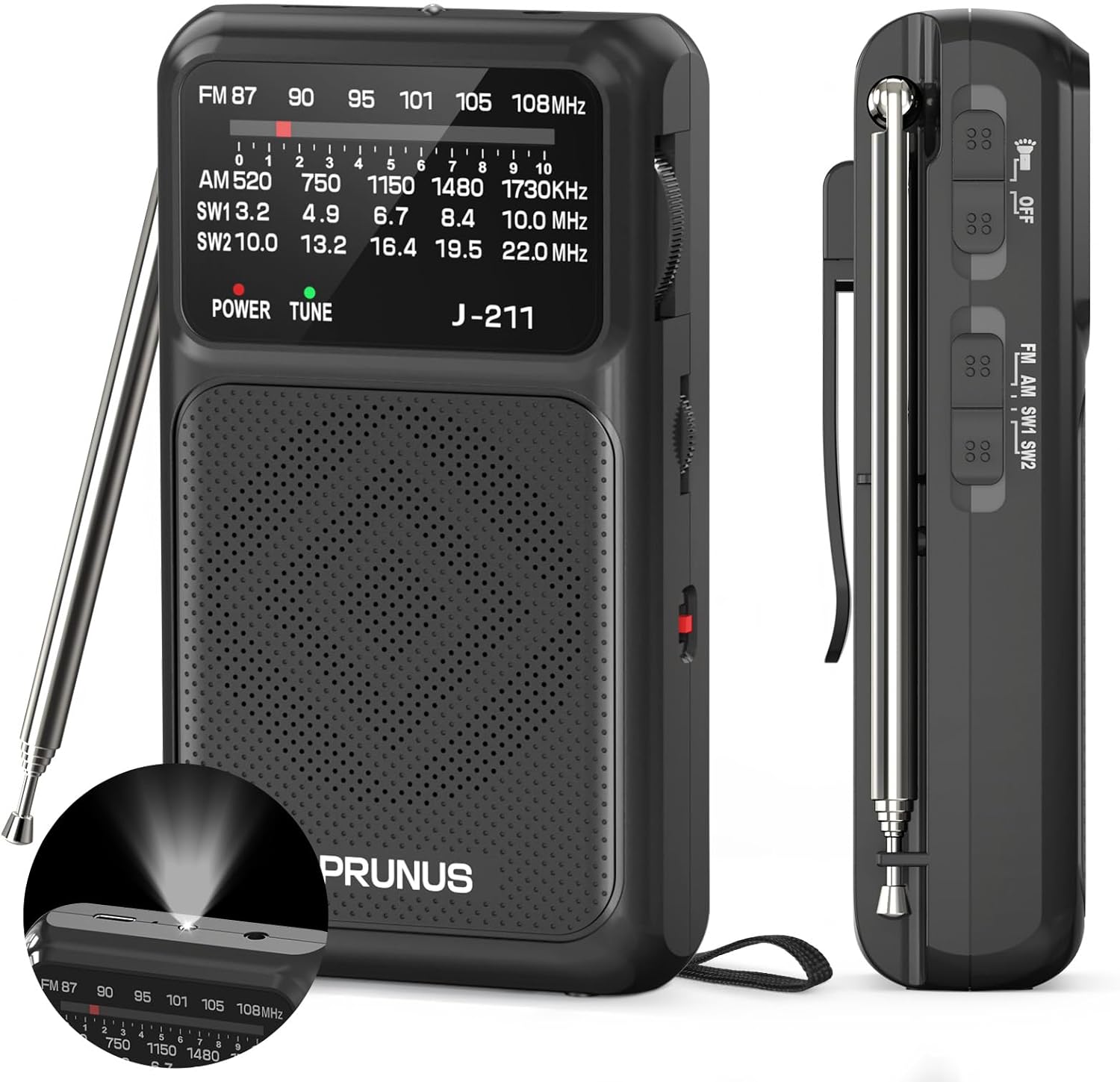 PRUNUS J-211 Portable Radio AM FM with USB Charging and AA Battery ...