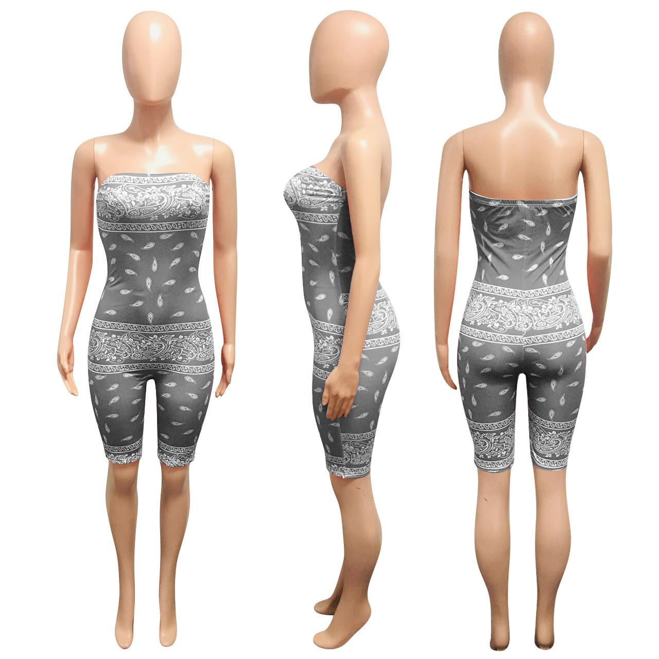Dear-Fashion | Sexy Printed Strapless Bodycon One Piece Rompers NIK-133 ...