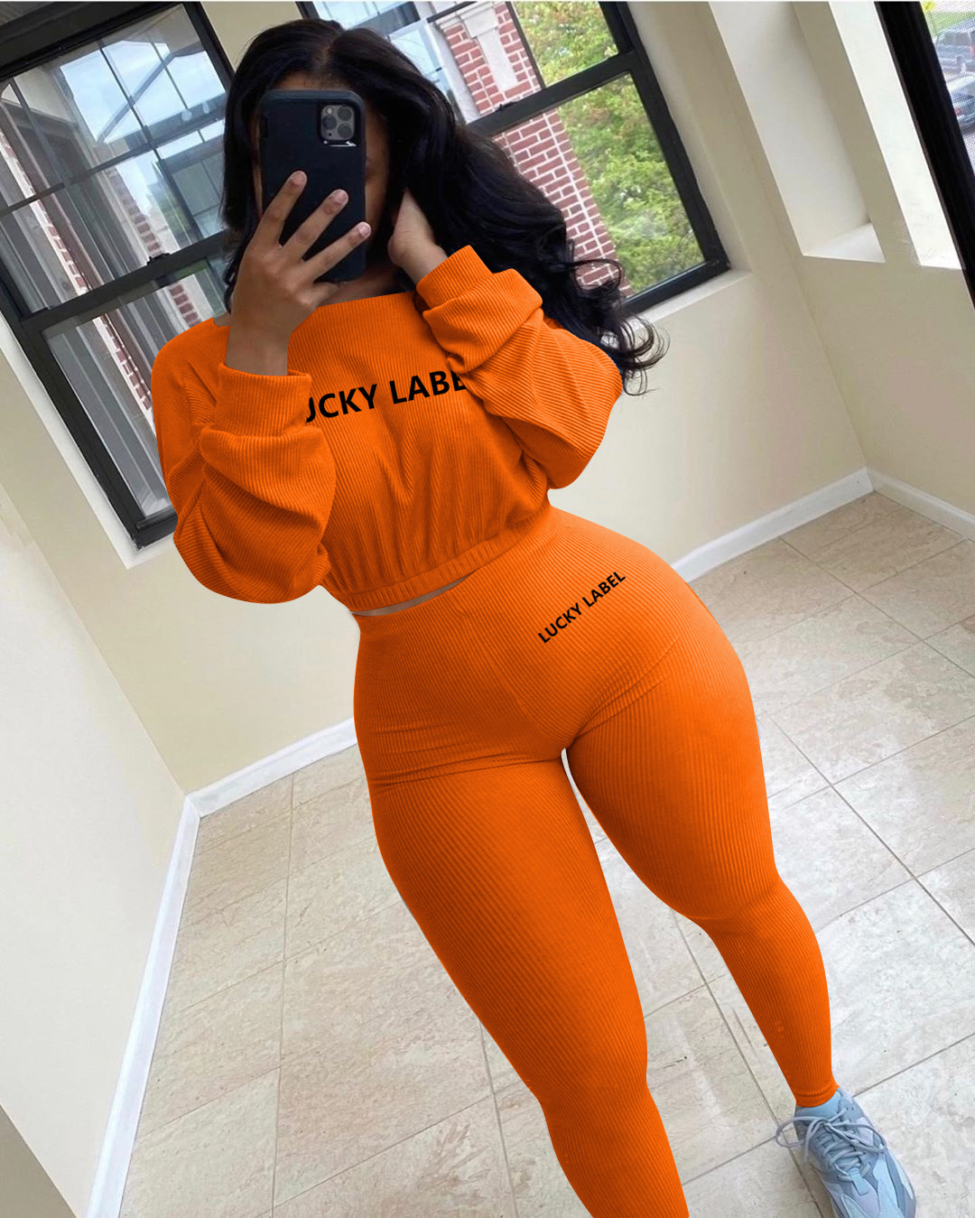 Dear Fashion Plus Size Letter Long Sleeve 2 Piece Pants Set LDS 3239