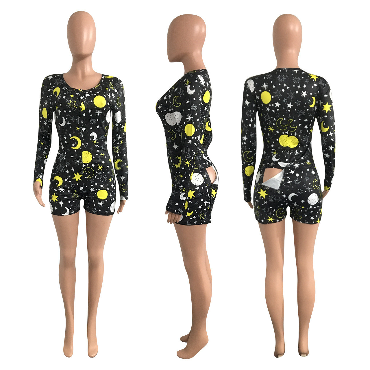 Dear-Fashion | Wholesale Sexy Printed Bottoned Flap Onesies Romper NIK ...