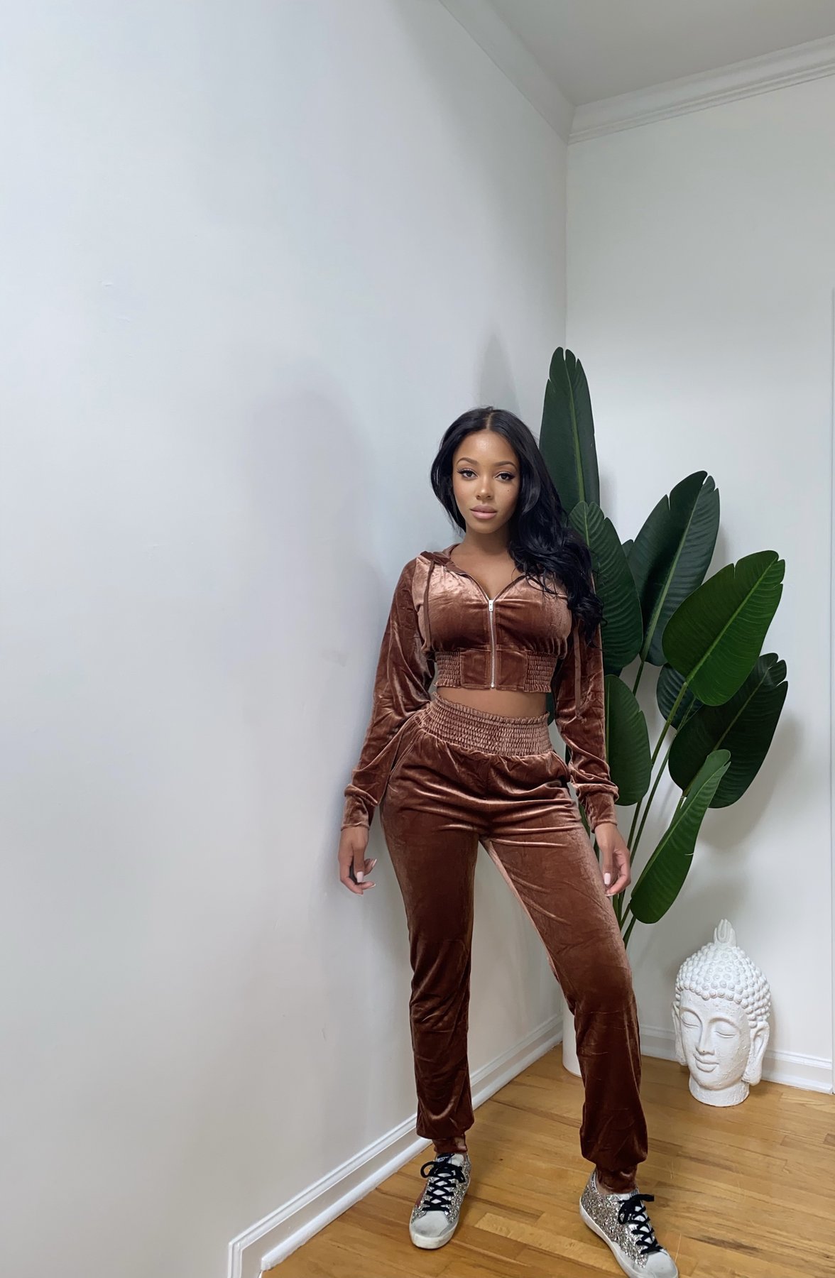 Dear-Fashion | Wholesale Solid Velvet Hooded Long Sleeve 2 Piece Pants ...