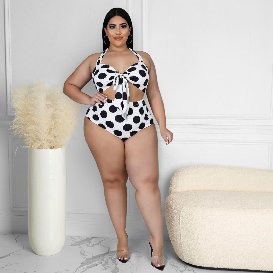 Dear Fashion Wholesale Plus Size Polka Dot Halter Bikinis 2 Piece Sets Asl 7076 Df