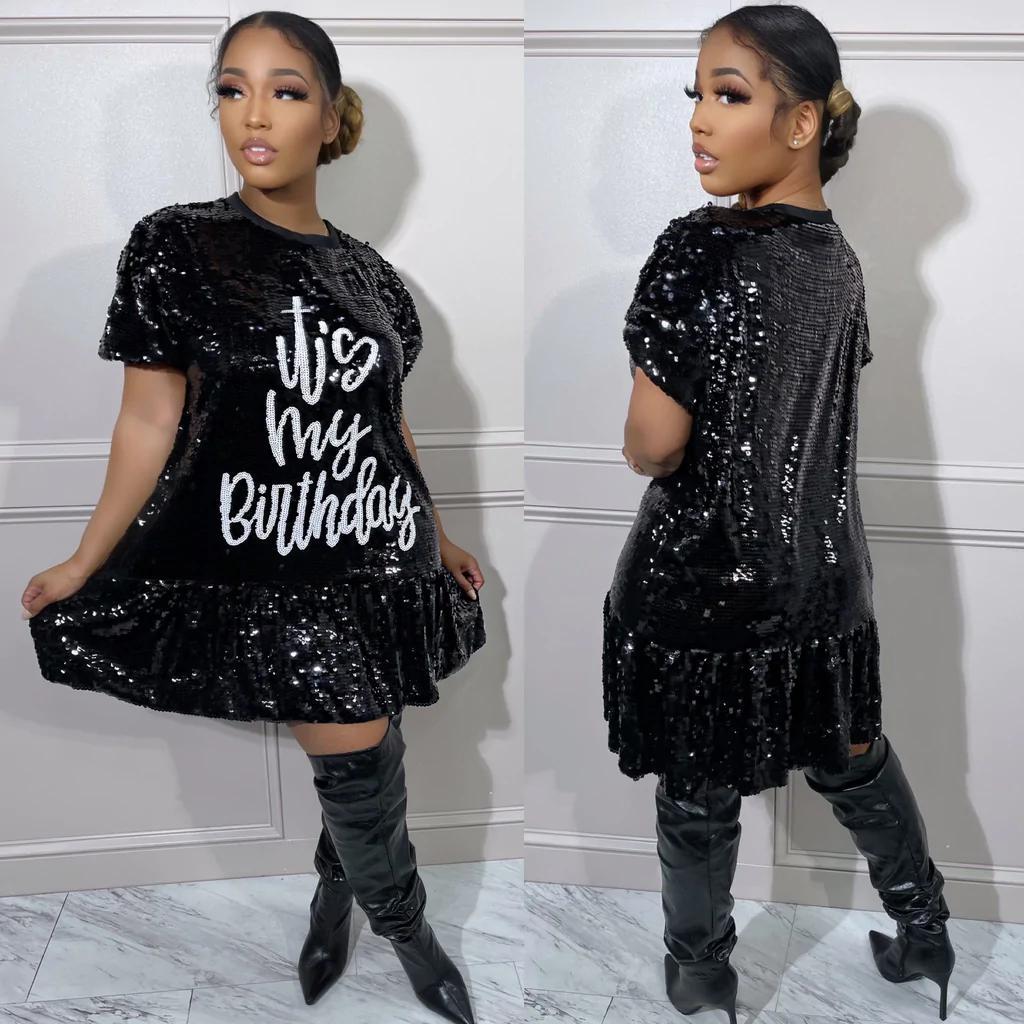 Dear-Fashion | Wholesale Fashion Short Sleeve Elegant Sequin Loose ...