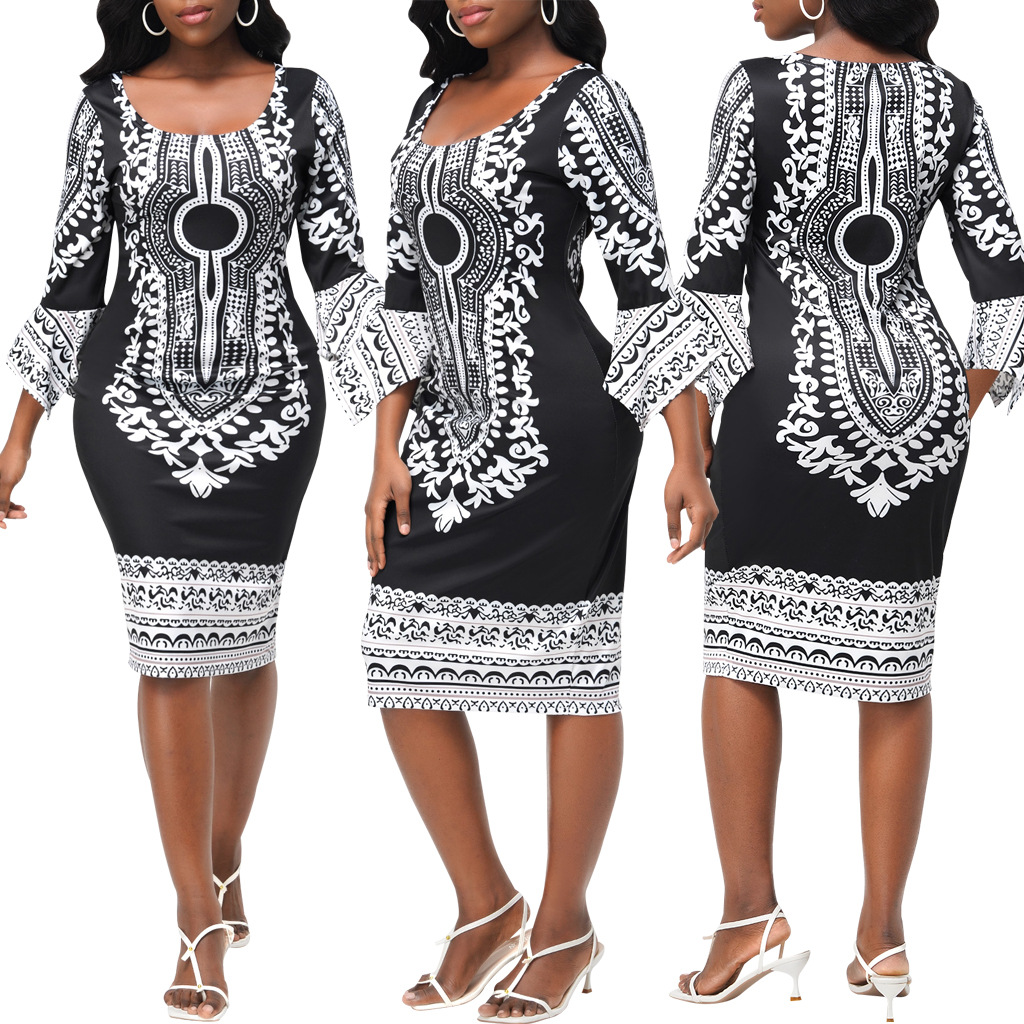 Dear-Fashion | Wholesale Fashion Printed 3/4 Sleeve Dress SMR-11486 ...