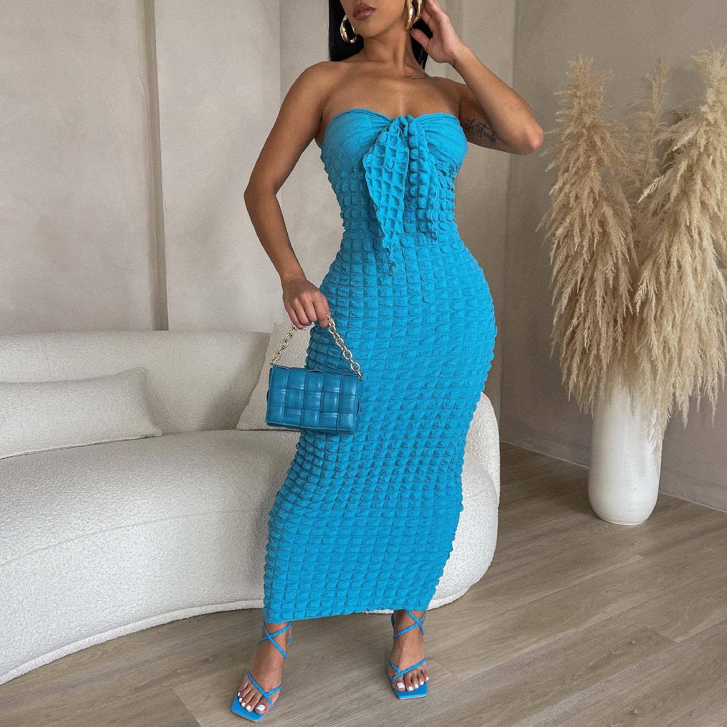 Dear-Fashion | Wholesale Solid Color Tube Tops Maxi Dress CHY-1358 | DF ...