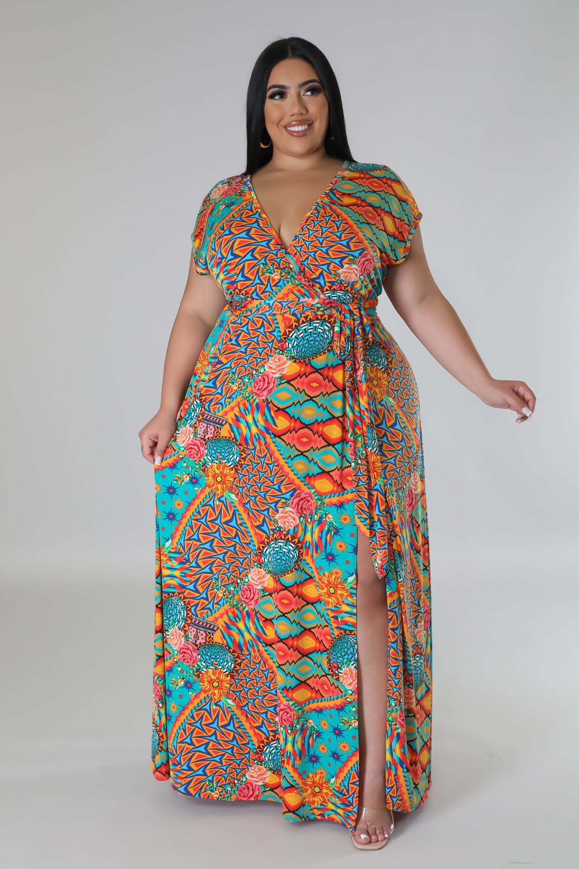 Dear-Fashion | Wholesale Plus Size Print Short Sleeve Maxi Dress TE ...