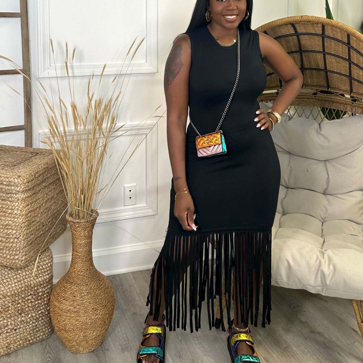 Dear-Fashion | Wholesale Solid Sleeveless Mesh Tassel Maxi Dress ZDF ...