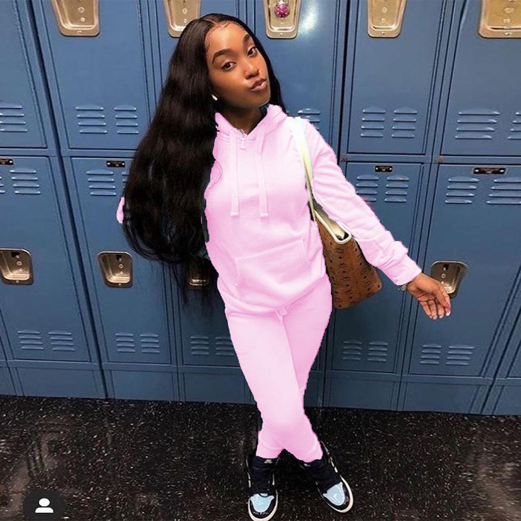 Dear-Fashion | Solid Casual Sport Hooded Sweatshirt Two Piece Set LUO ...