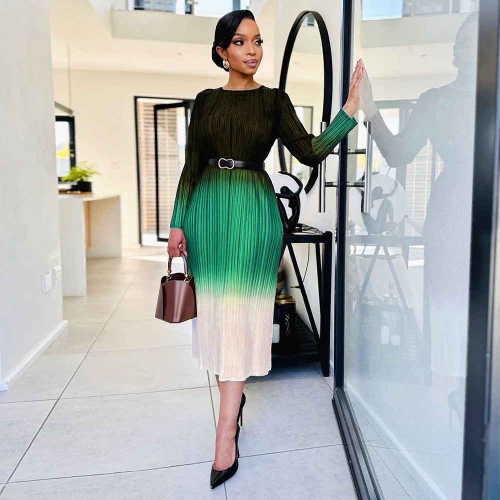 Dear-Fashion | Wholesale Gradient Print Long Sleeve Pressed Pleated ...