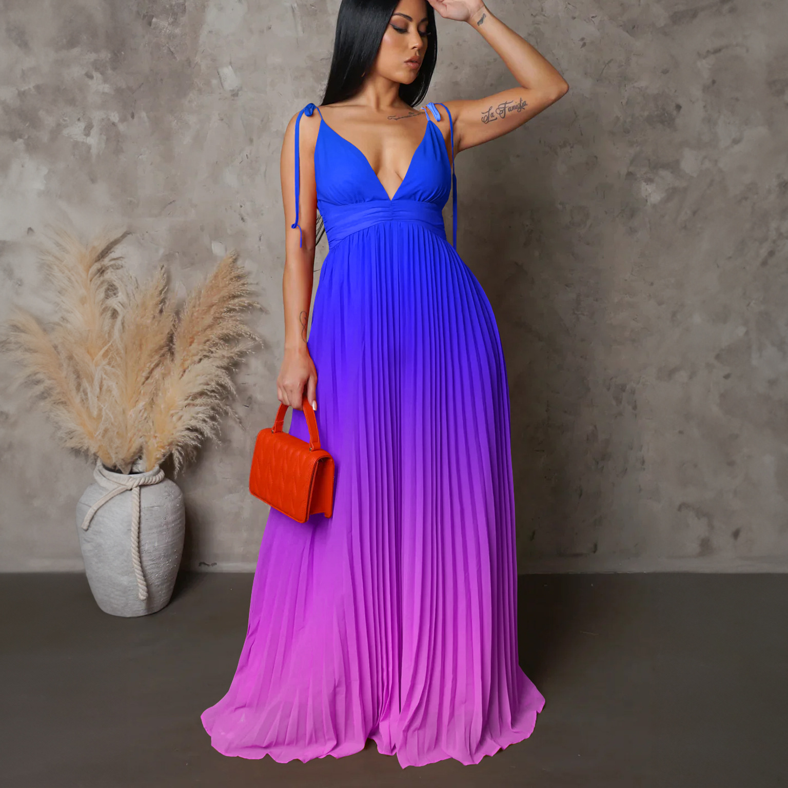 Dear-Fashion | Wholesale Plus Size Backless Sexy Strappy Gradient Maxi ...