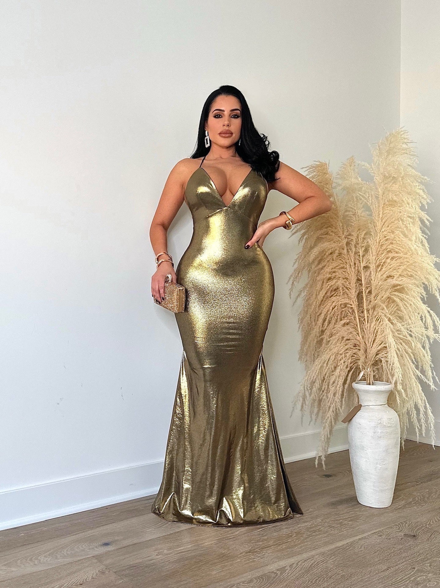 Dear-Fashion | Wholesale Sexy V-Neck Metallic Skinny Evening Dress AIL ...