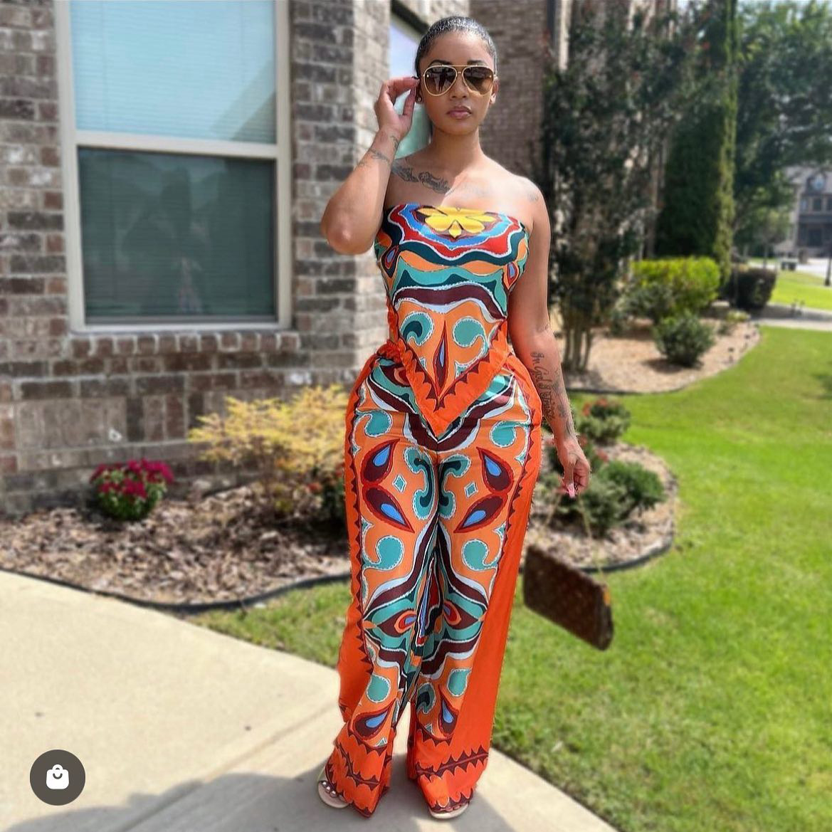 EVE | Wholesale EVE Plus Size Casual Print Tube Tops Tie Up Two Piece Pants Set FNN-8718 ...