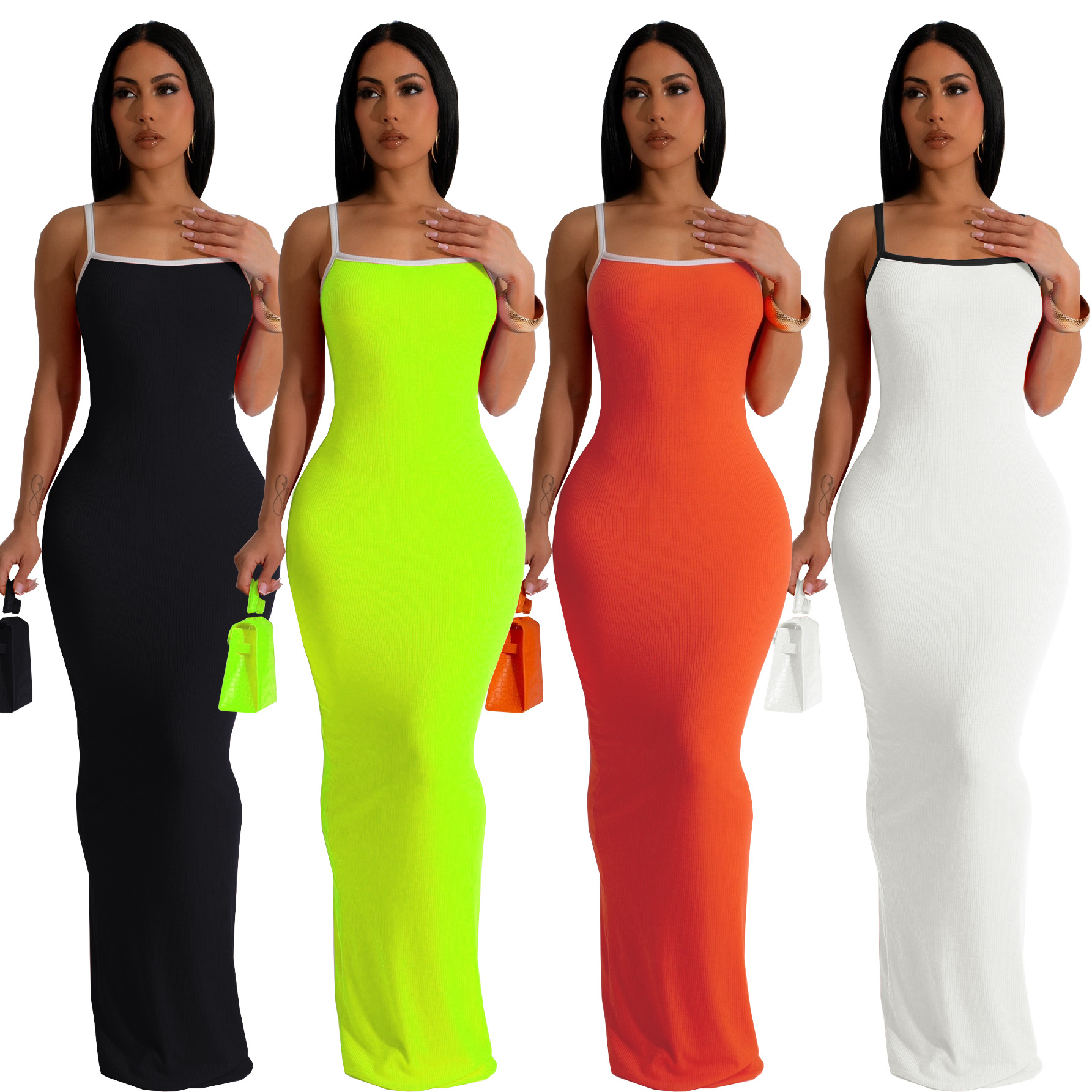 EVE | Wholesale EVE Sexy Sling Contrast Color Slim Maxi Dress SFY-449 ...