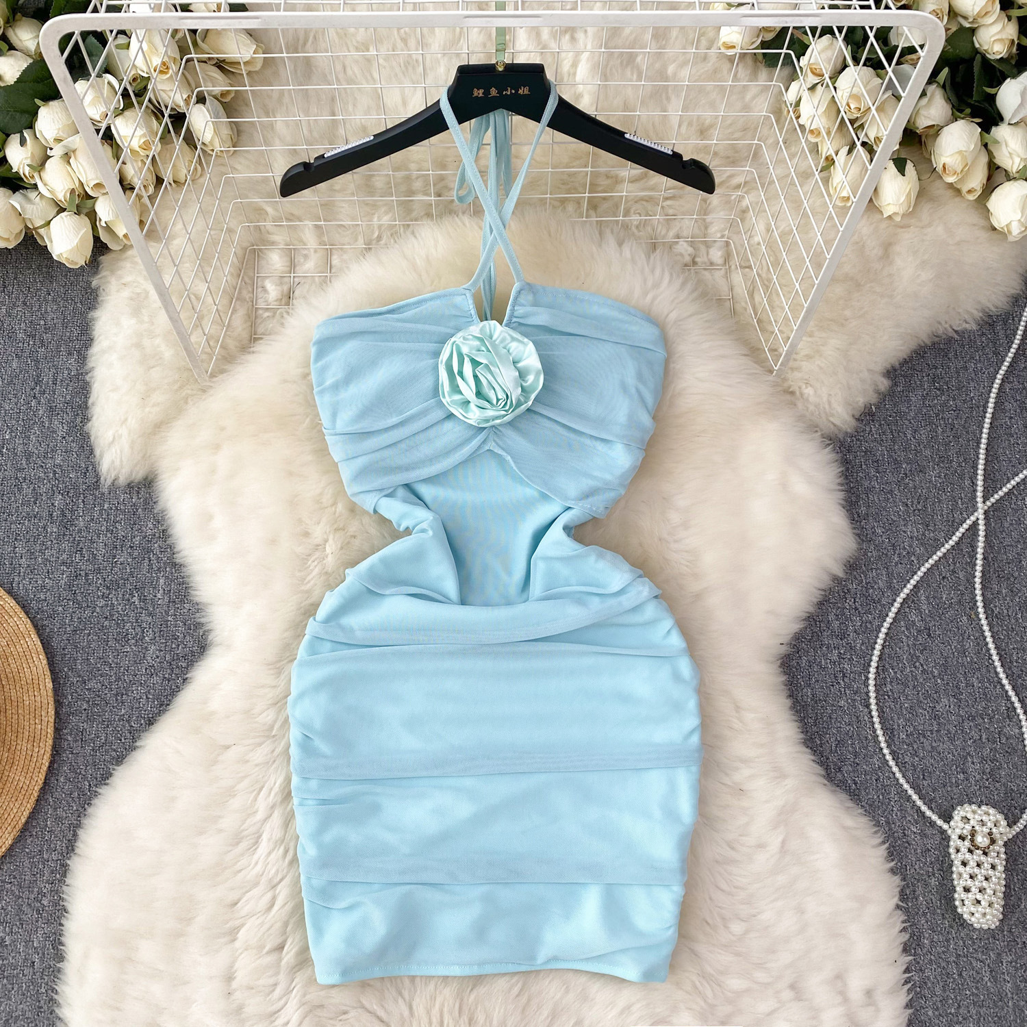 EVE | Wholesale EVE Sexy Hang Neck Pleated Backless Mini Dress GADE ...