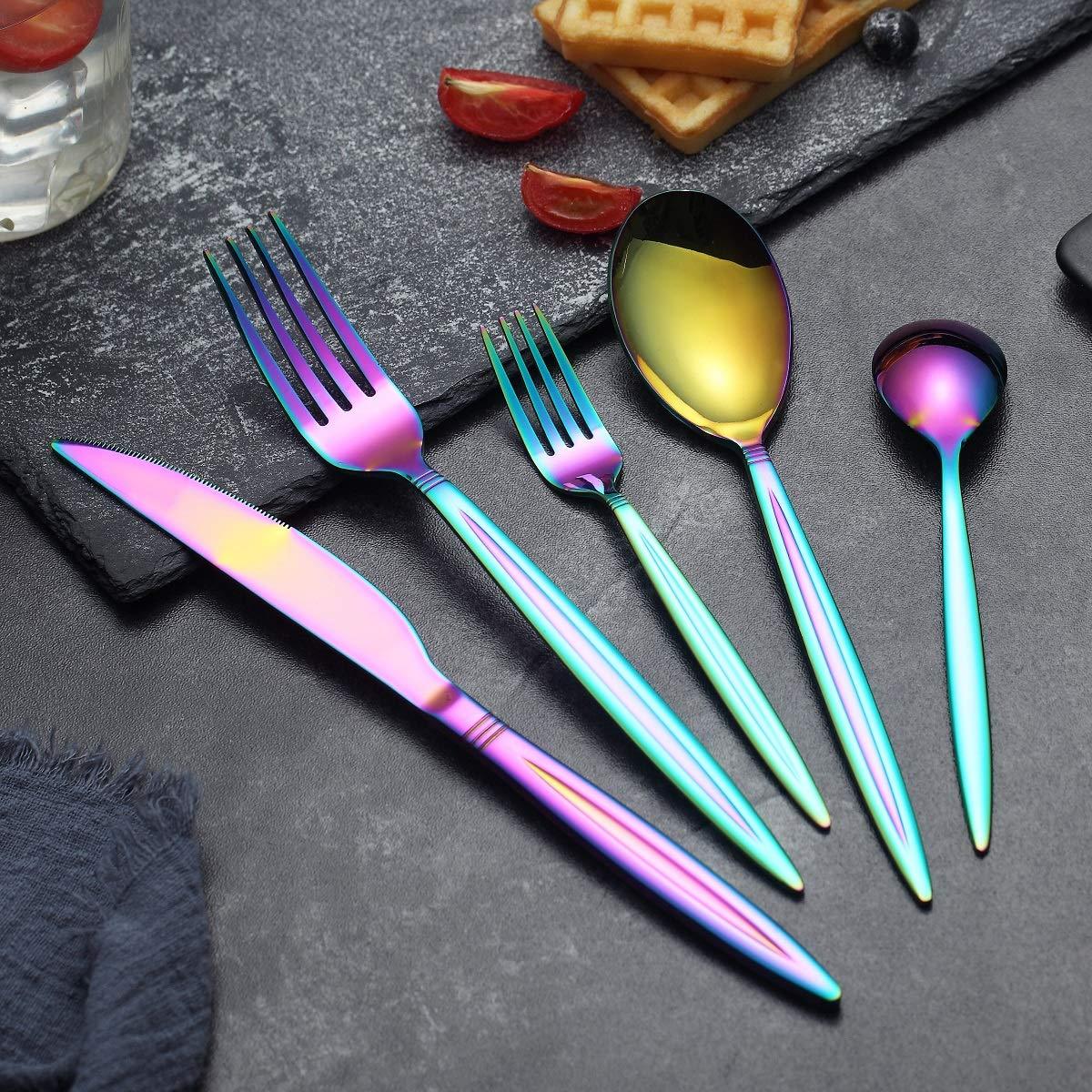 US$ 54.99 - 30-piece colorful cutlery set, service set for 6 (shiny ...