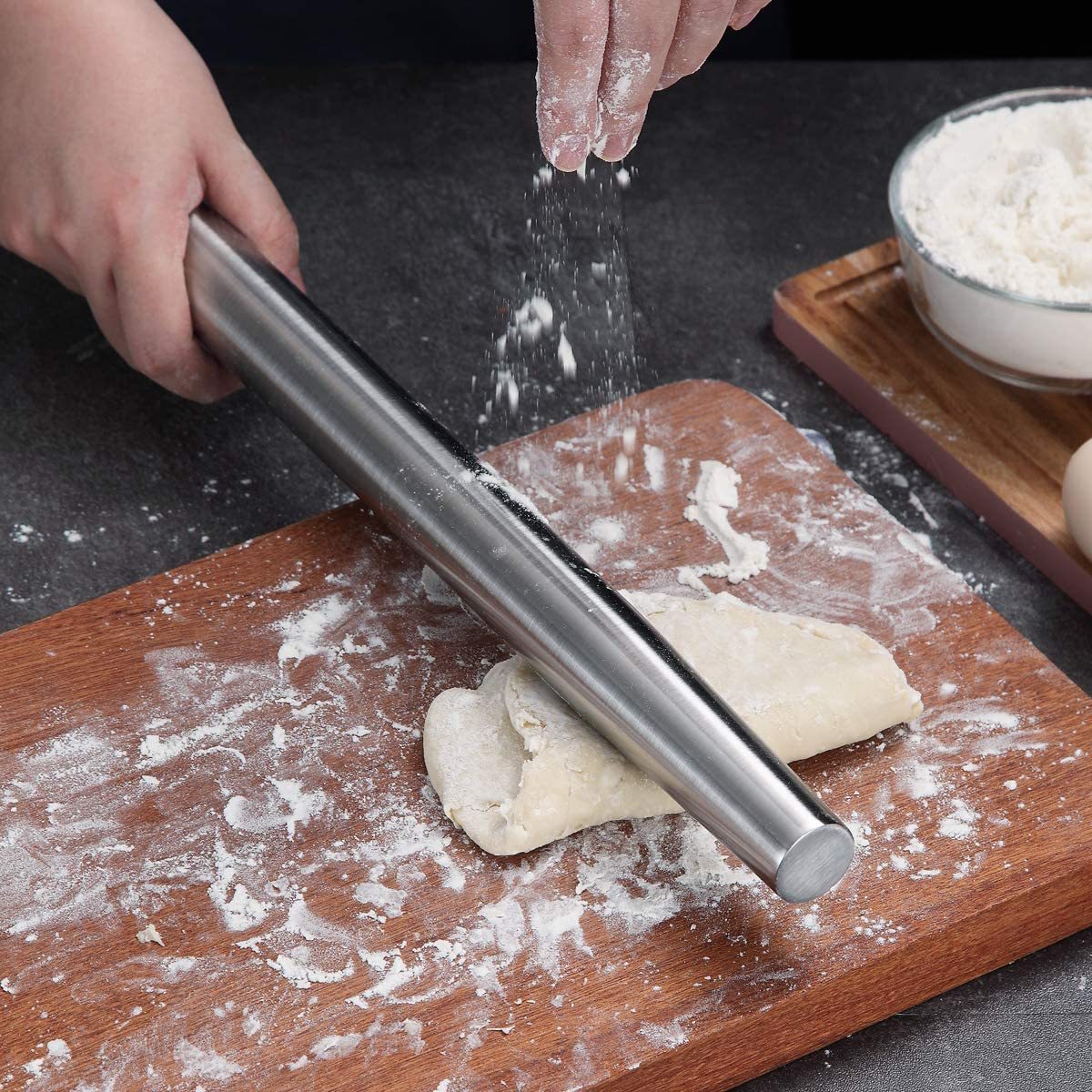 US$ 12.99 - Silver Stainless Steel Rolling Pin,Matte Finish 16.7 Inches ...