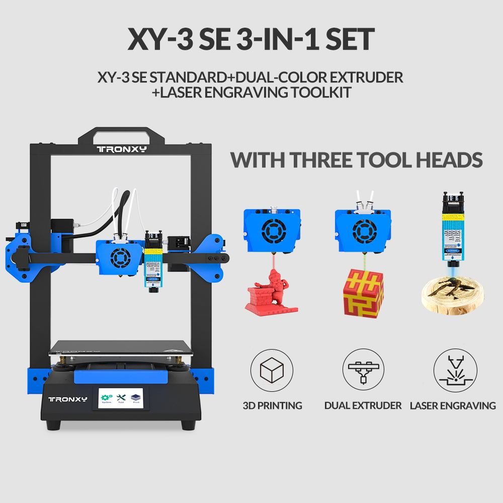 Tronxy XY-3 SE 3D Printer With 3D Printing, Dual extrusion&Laser Engraving