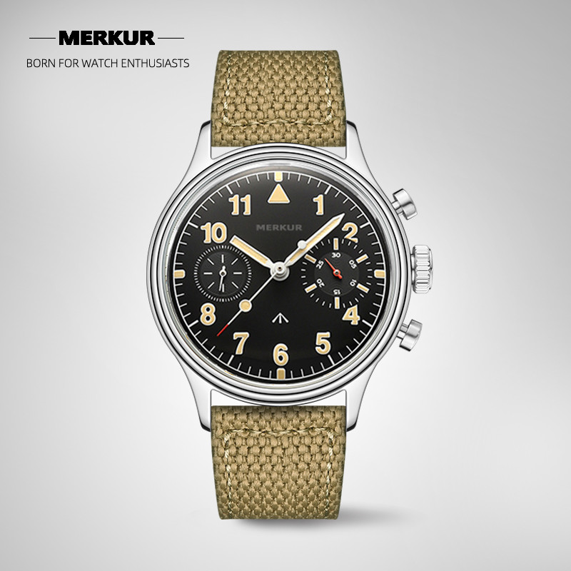 MERKUR Big Eye Chronograph Sapphire Vintage Handwinding Mechanical Type ...