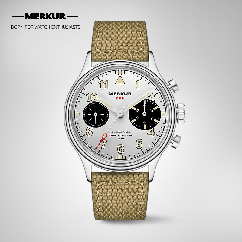 MERKUR Big Eye Chronograph Sapphire Vintage Handwinding Mechanical Type ...