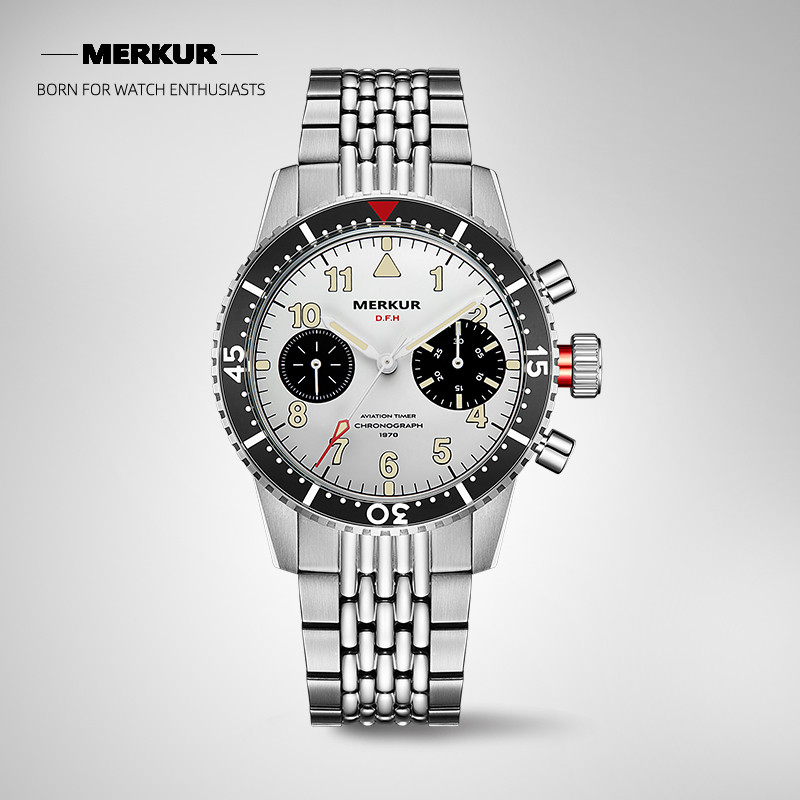 MERKUR Big Eye Chronograph Sapphire Vintage Handwinding Mechanical Type ...