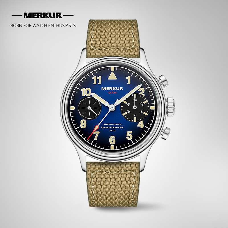 MERKUR Big Eye Chronograph Sapphire Vintage Handwinding Mechanical Type ...