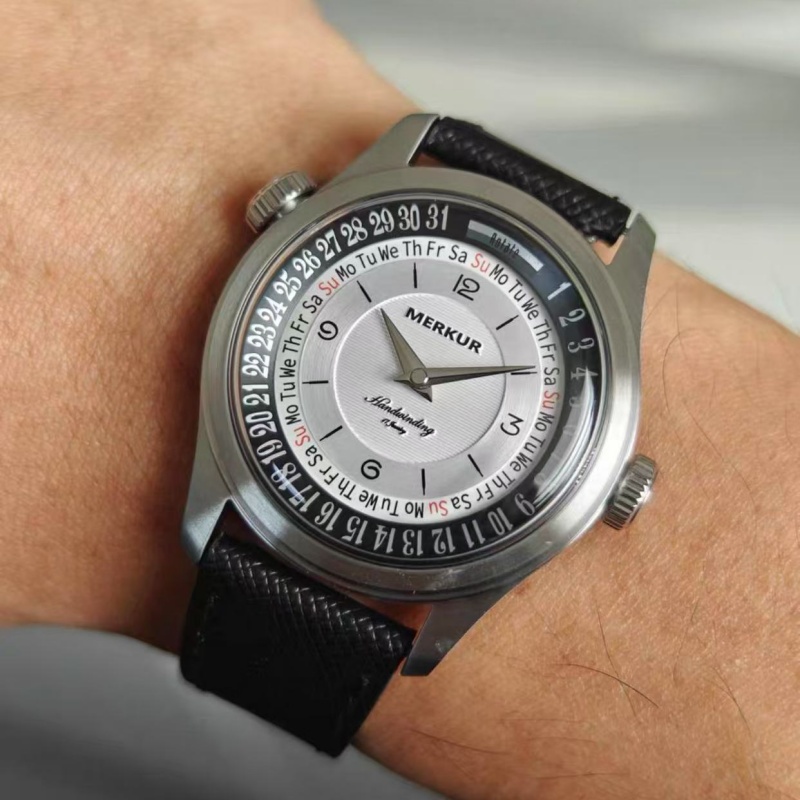 World Time Enamel Dial casual manual mechanical watch steel watch ...