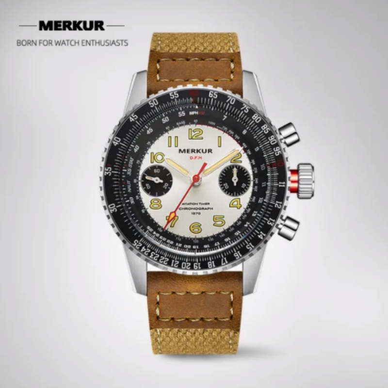 NEW MERKUR Pilot Handwinding Watch Vintage Inspired Mens chronograph ...