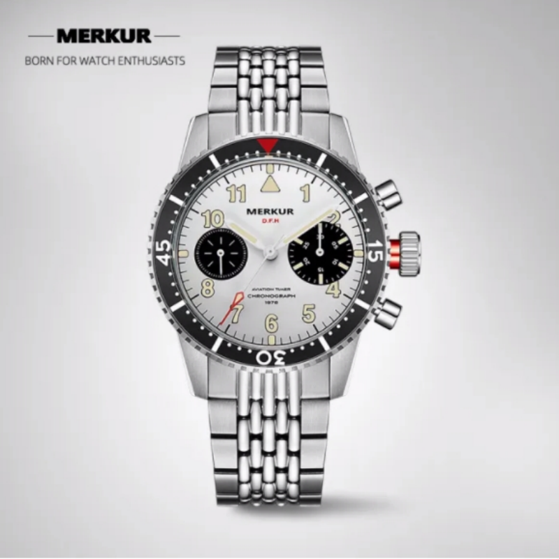 New MERKUR Big Eye Chronograph Sapphire Vintage Handwinding Mechanical ...