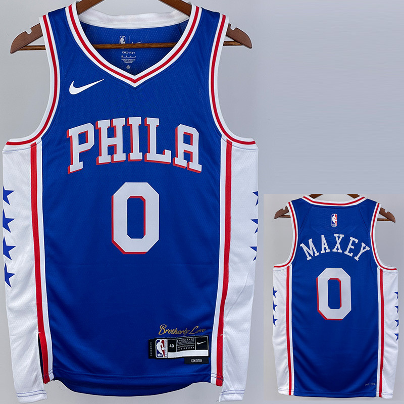 Us 26 00 22 23 76ers Maxey 0 Blue Top Quality Hot Pressing Nba