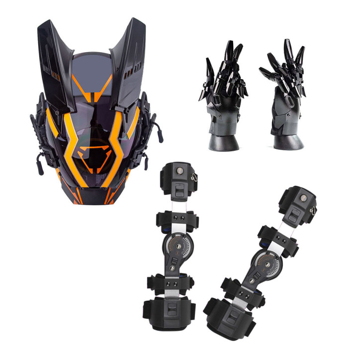 Cyberpunk Yellow Light Mask With Mech Gloves&Wrist Armor-TacticalXmen