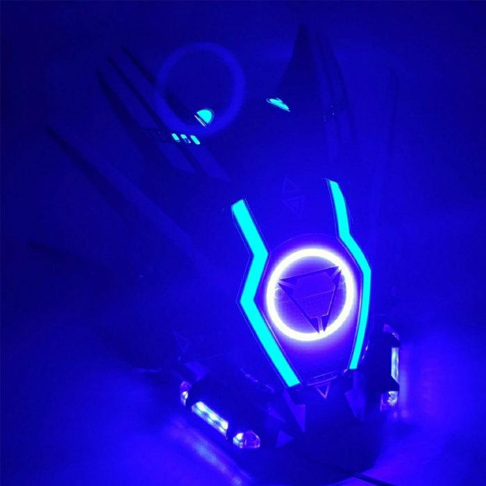 Cyberpunk Blue Light Winged Mask With Gloves&Wrist Armor-TacticalXmen