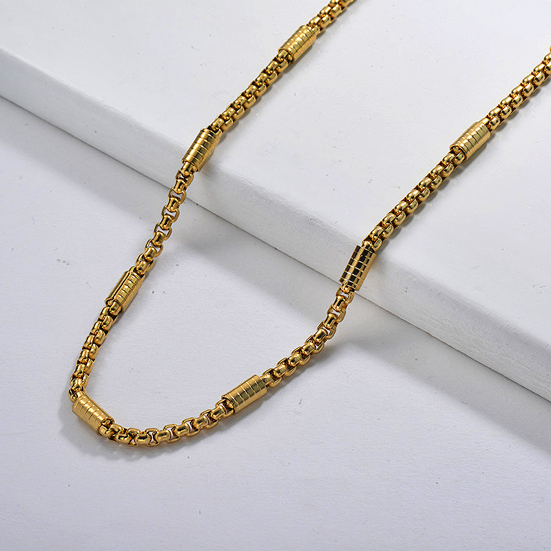 62CM Gold Stainless Steel Mixed Link Chain Statement Necklace - Jewenoir