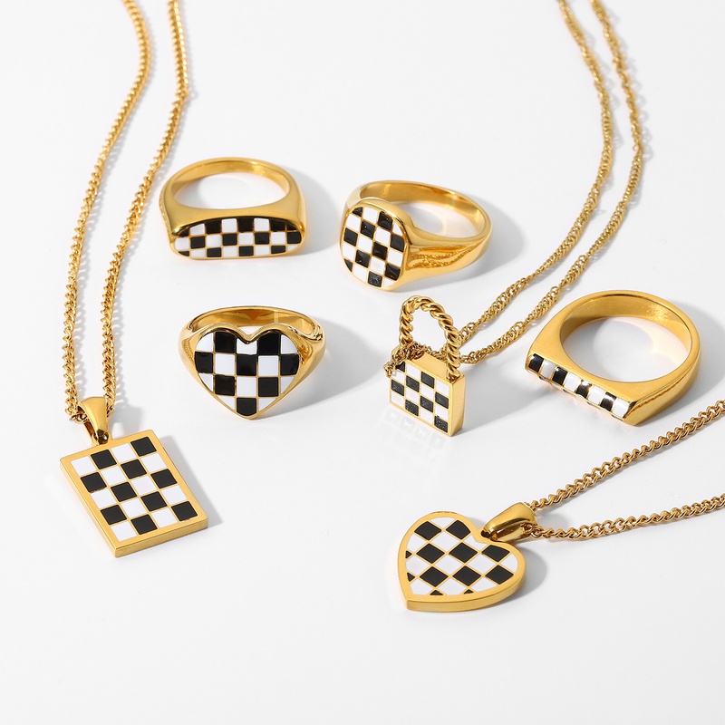 fashion stainless steel 18K contrast color lattice necklace wholesale ...