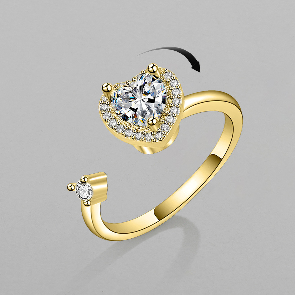 Fashion Rotating Zircon Ring Female Anxiety Pressure Relief Copper Ring