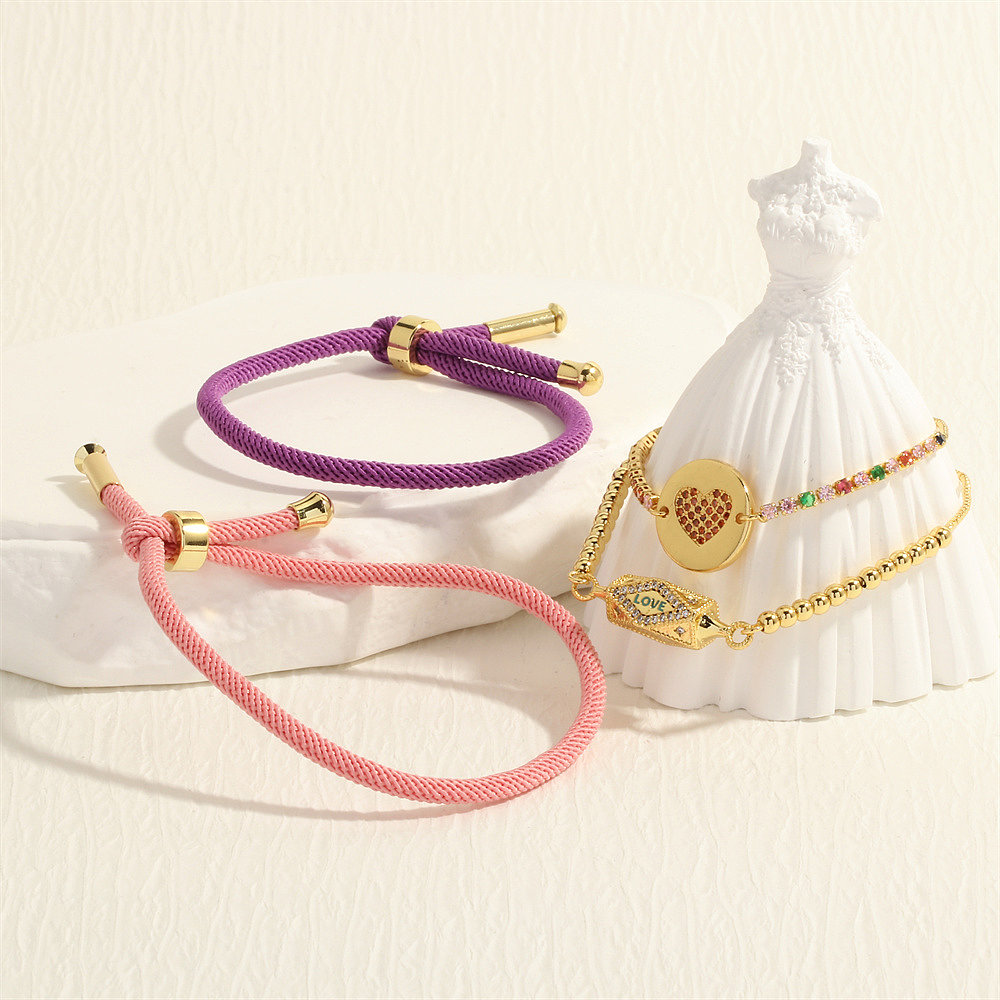 Casual Simple Style Letter Heart Shape Copper Enamel Plating Inlay ...