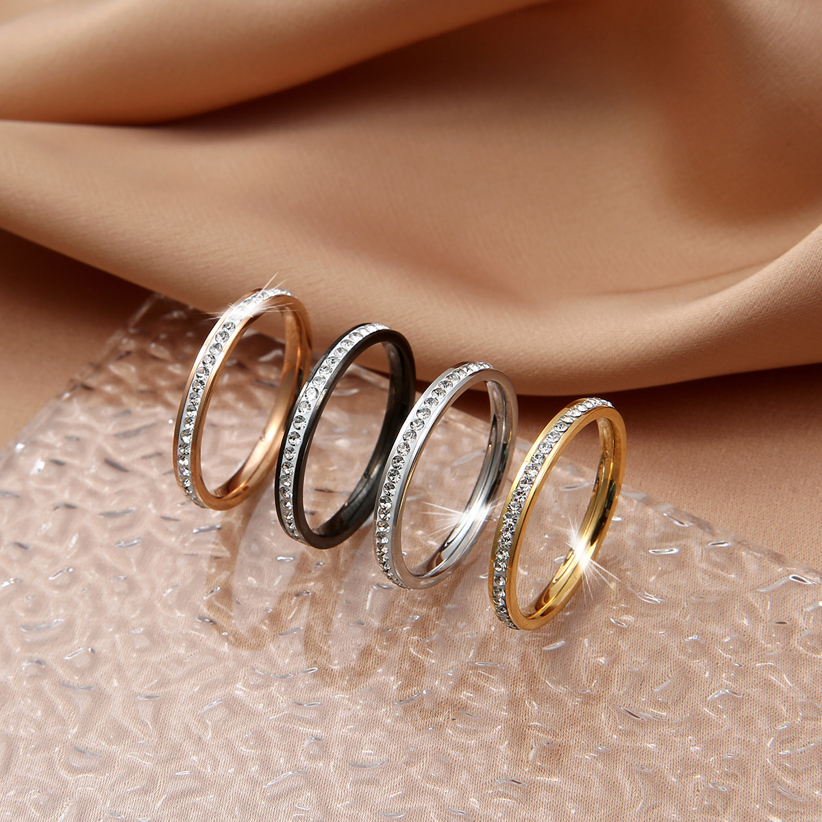 Simple Style Circle Titanium Steel Inlay Rhinestones Rings