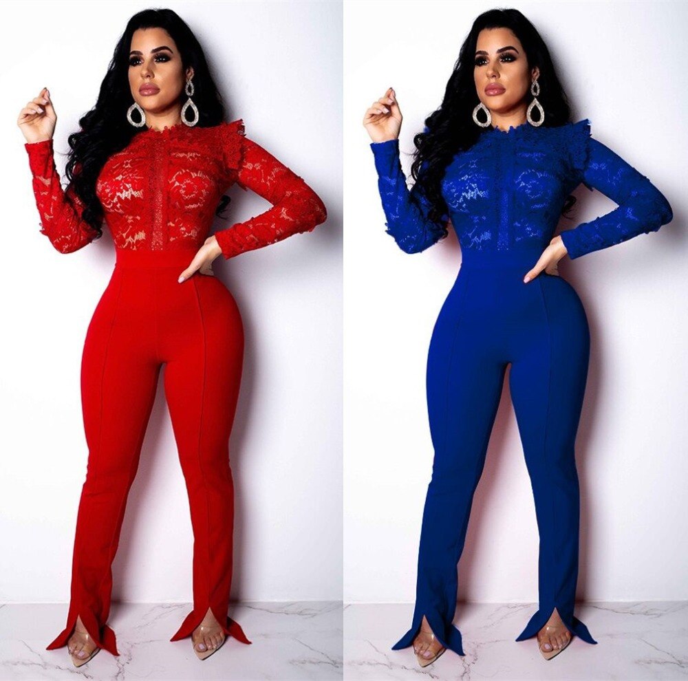 Lace Patchwork Full Bodysuits Club Women One Piece Outfits Women Jumpsuits