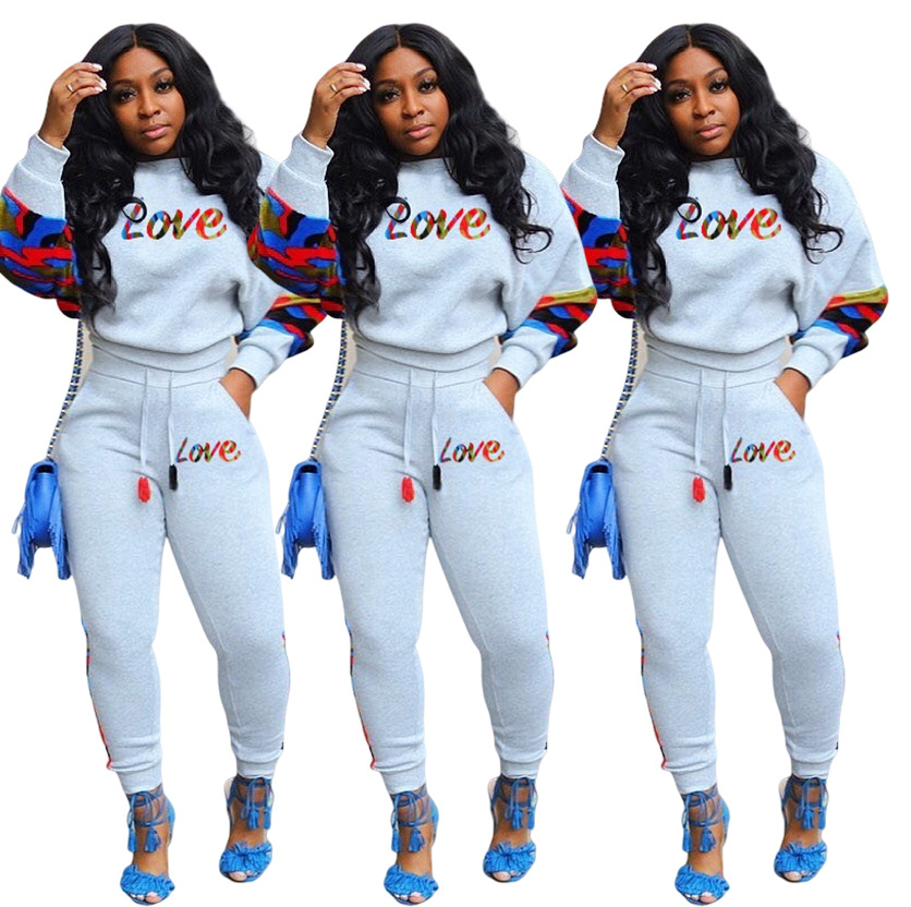 Winter Women Tracksuit Letter Print Patchwork Vintage 2 Piece Set ...