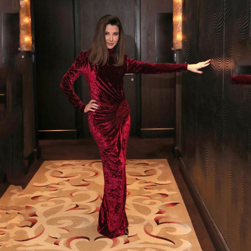 Velvet Women Dress Pulse Size Elegant Slim Irregular Split Robe 2021 ...