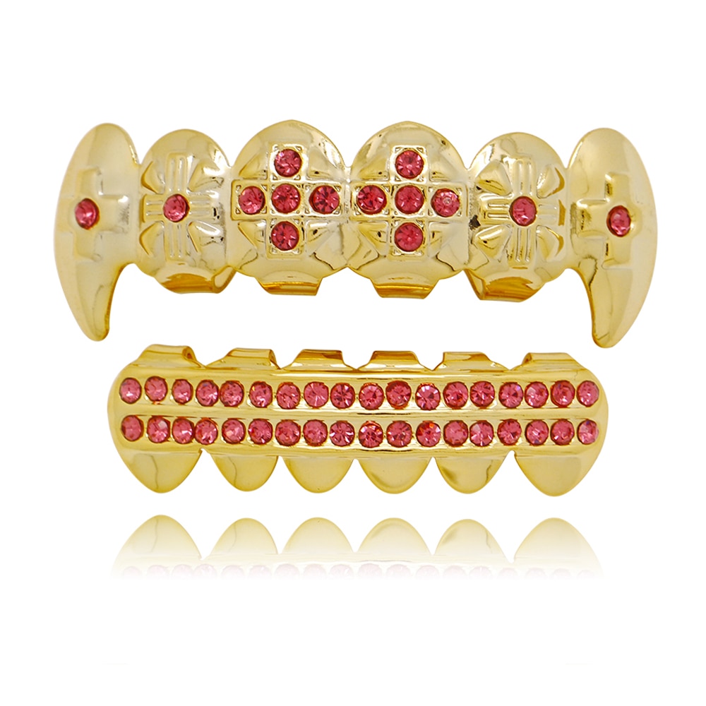 Colorful Iced Out Gold Grillz Set Punk Teeth Grills Dental Rhinestone ...