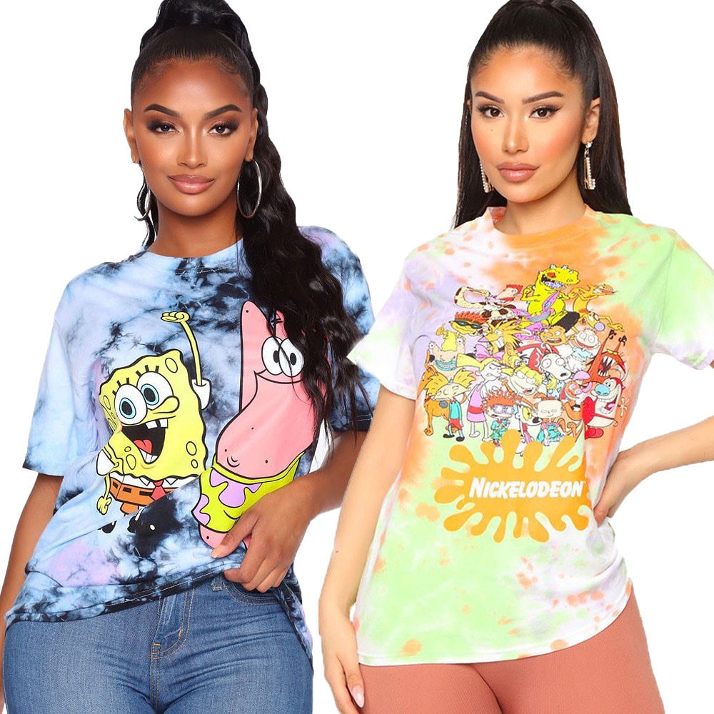 O Neck Short Sleeve Cute Cartoon Print Crop Top High Street Chic Lady ...