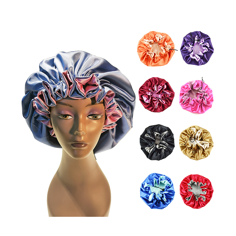 Women Solid Color Silk Hair Designer Bonnet Double Layer Satin Bonnets