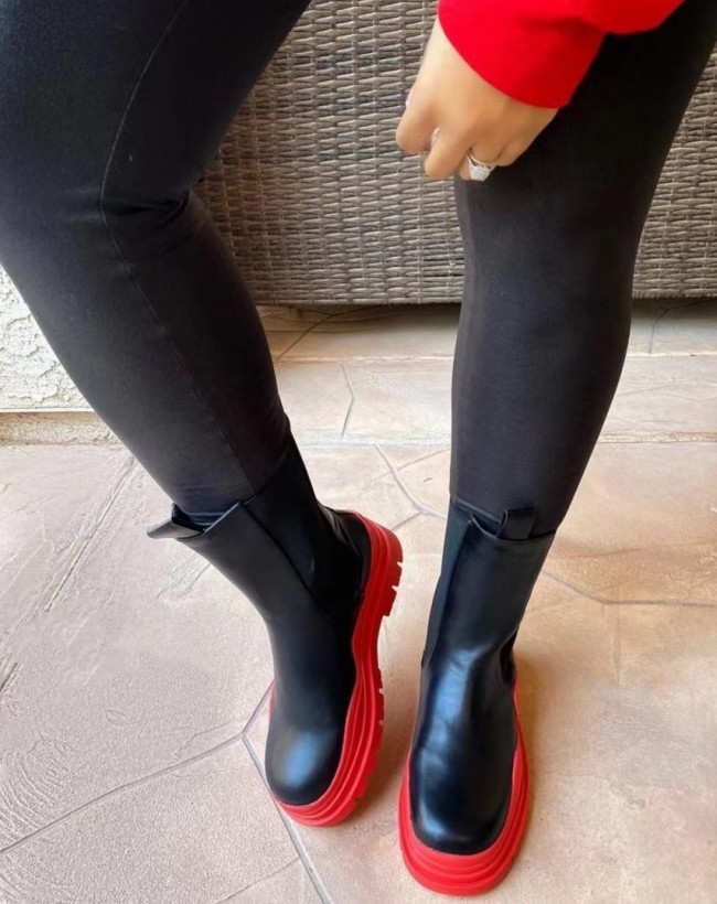 winter new thick-soled warm elastic boots women's leather boots Martin ...